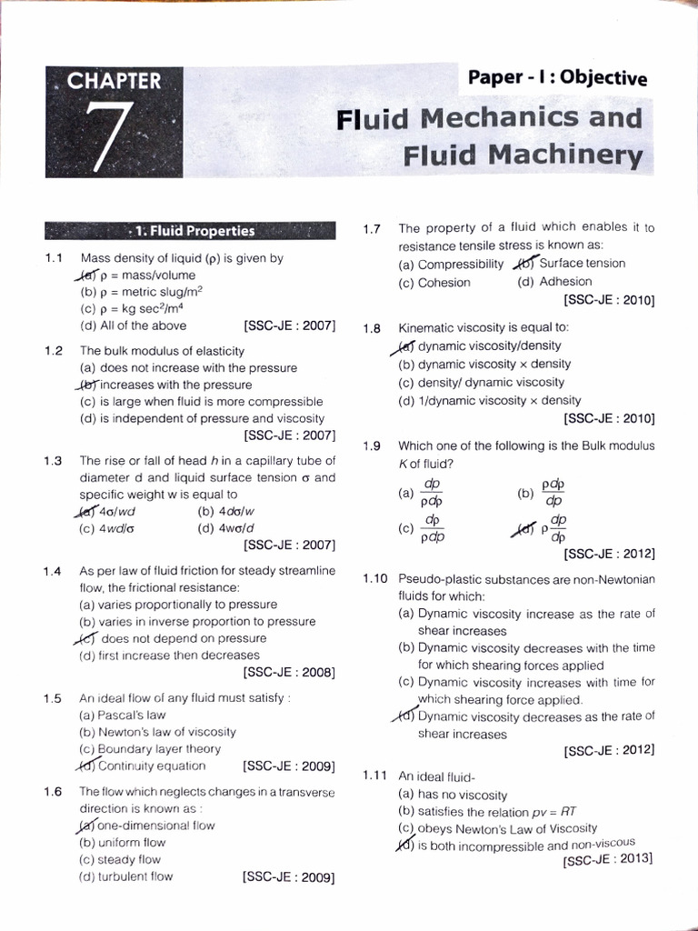 SSC Je Pyq - FMM 1 | PDF | Viscosity | Fluid Mechanics