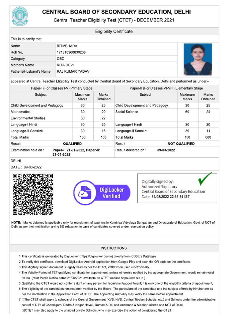 Ritmbhara Ctet Certificate 2021 | PDF