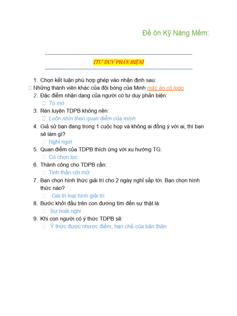 Bộ câu hỏi môn KNM | PDF