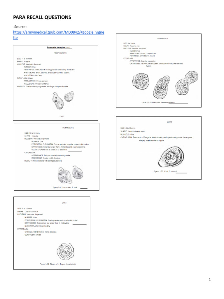 PARA RECALL QUESTIONS | PDF | Parasitology | Microbiology