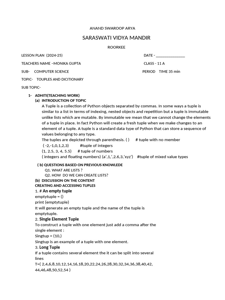 LESSON PLAN 11 A | PDF | Computer Science | Programming Paradigms