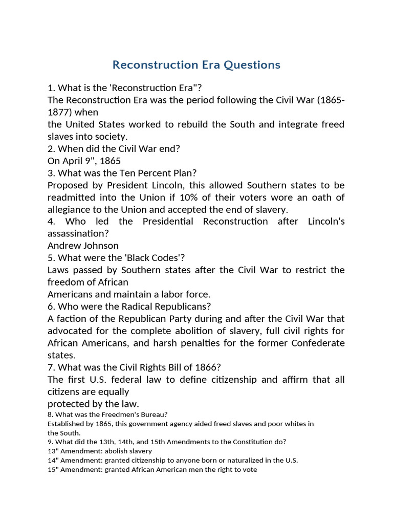 Reconstruction 9th Sept | PDF | Reconstruction Era | Freedman