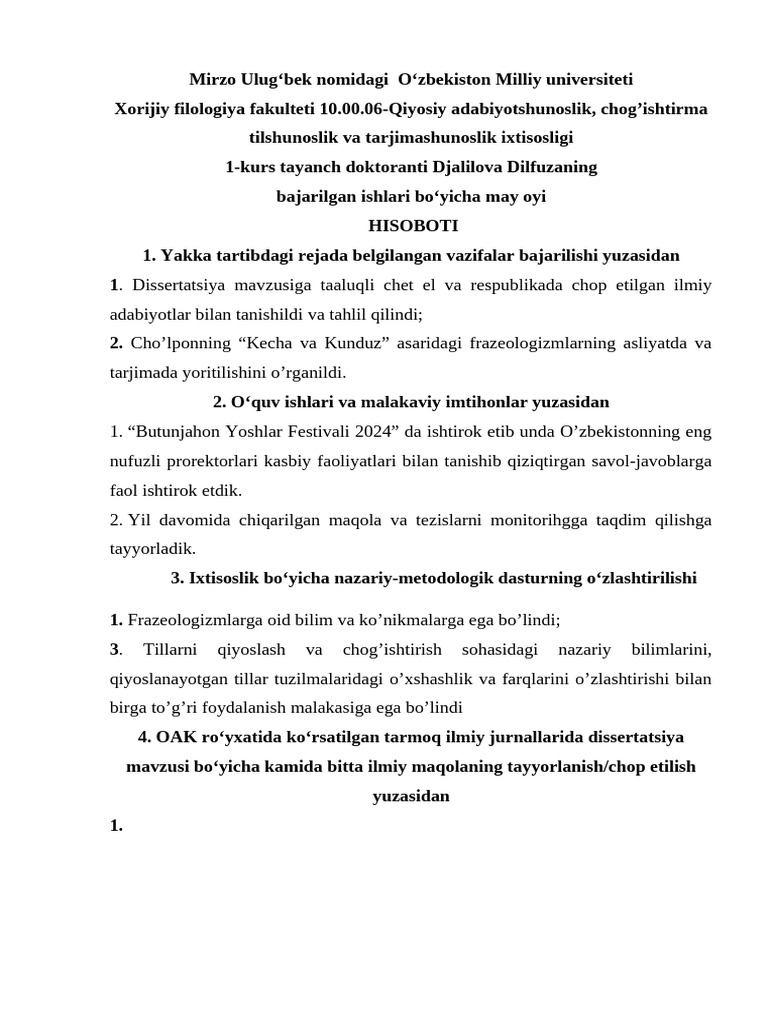 Oylik Hisobot May | PDF