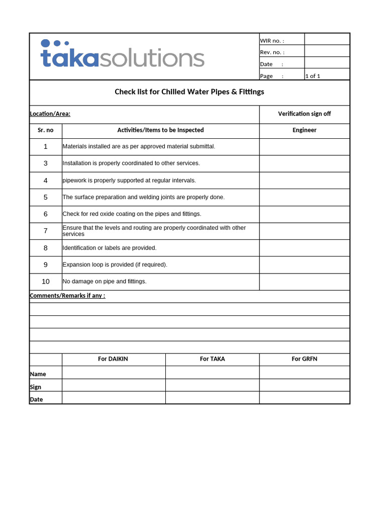 Chilled Water Pipe Inspection Guide | PDF