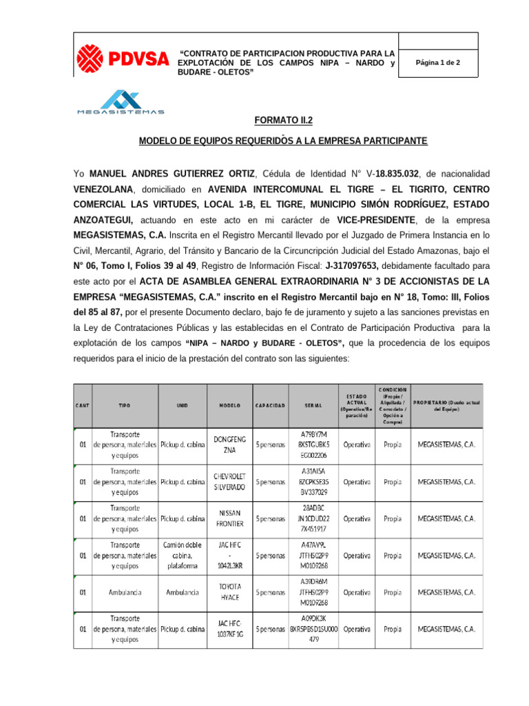 Formato Ii.2-1 Equipos | PDF