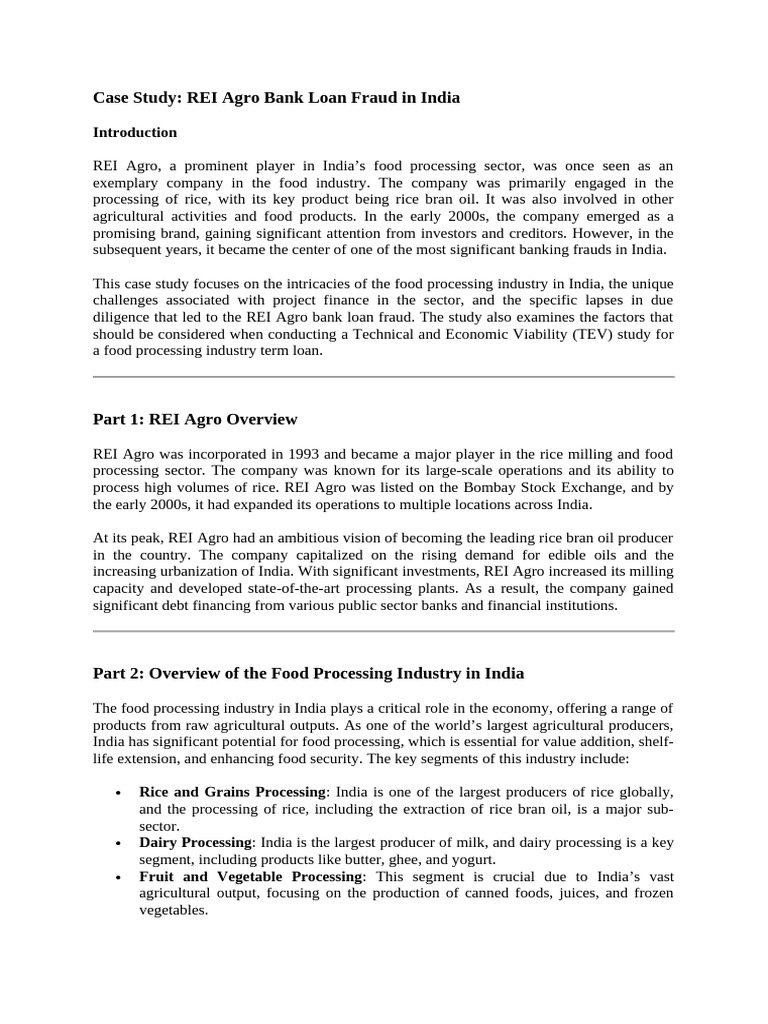 Case Study - REI Agro Bank Loan Fraud in India | PDF | Banks | Agriculture
