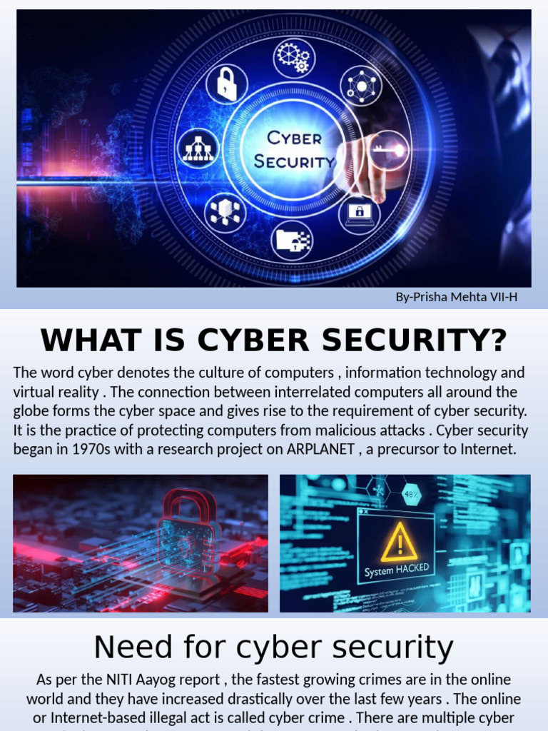 Cyber security ppt Prisha Mehta VII-H-2 | PDF | Security | Computer Security