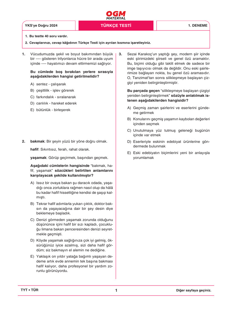 YKSye DOGRU 2024 TYT | PDF