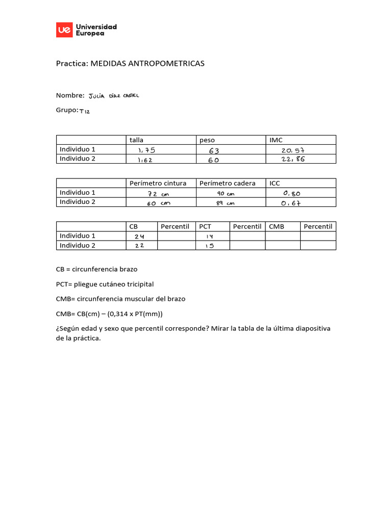 Plantilla Medidas Antropometricas | PDF