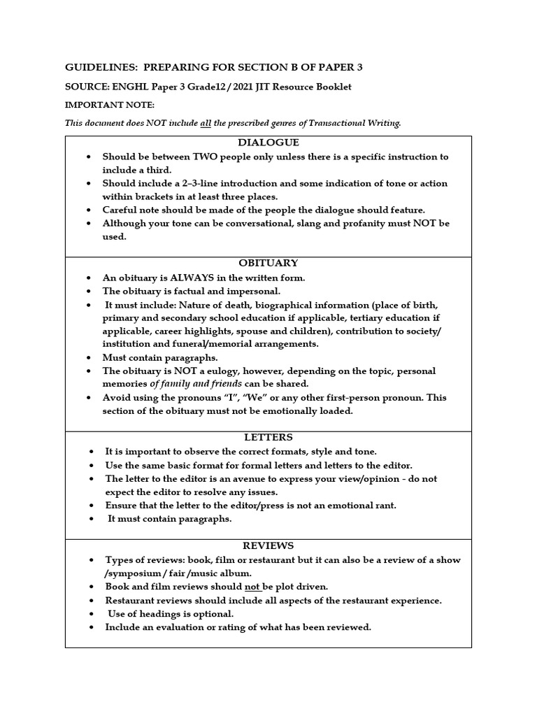 Section B Paper 3 Writing Guidelines | PDF | Rhetoric | Communication