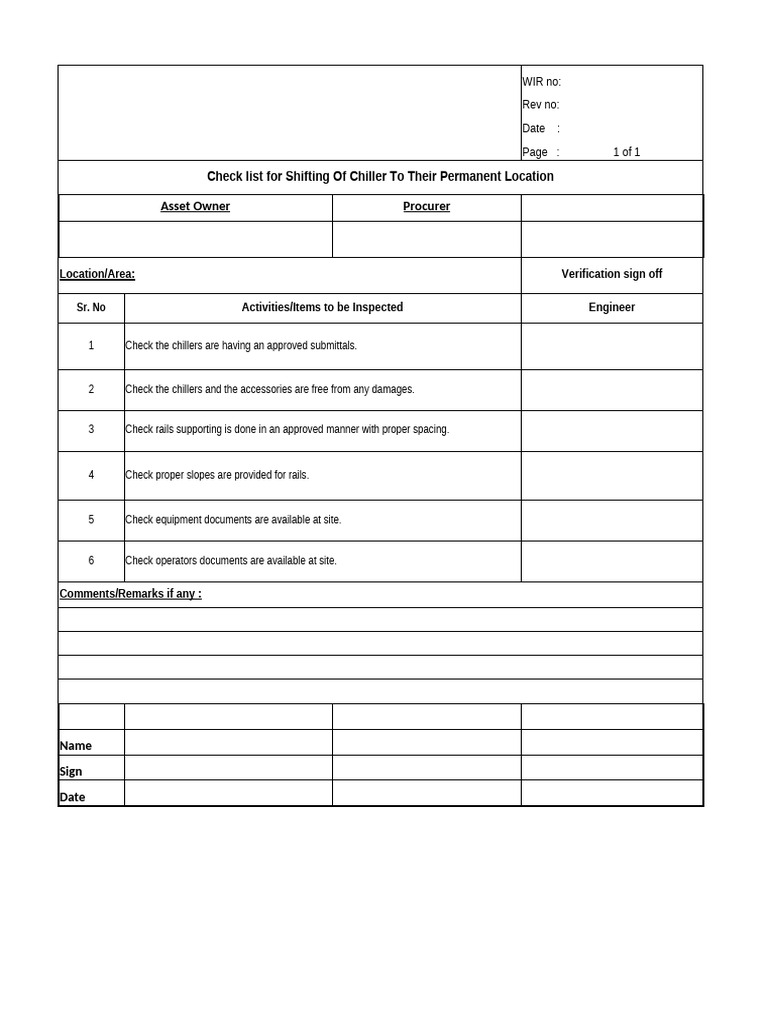 Chiller Installation Inspection Checklist | PDF