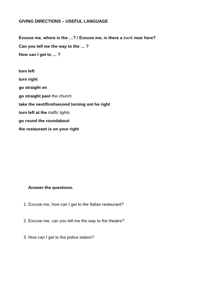 Essential Phrases for Giving Directions | PDF