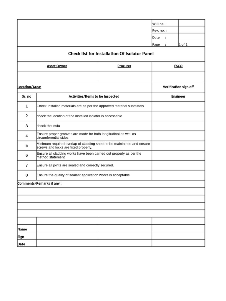 Isolator Checklist | PDF