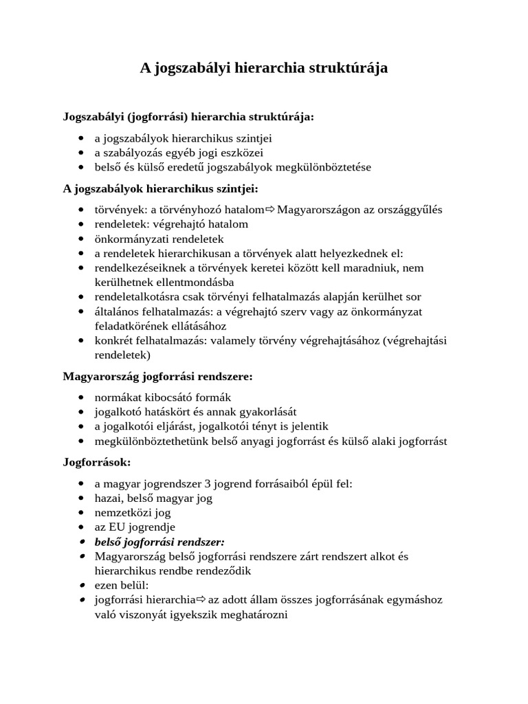 A Jogszabályi Hierarchia Struktúrája | PDF