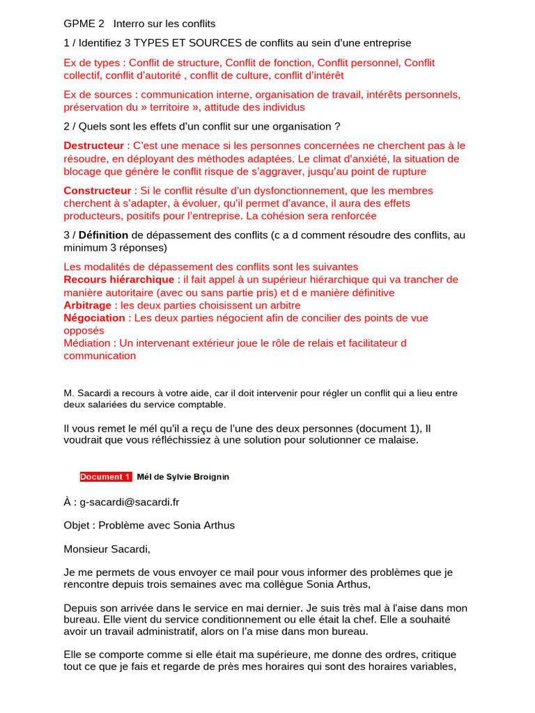 Types et Résolution des Conflits en Entreprise | PDF | Médiation