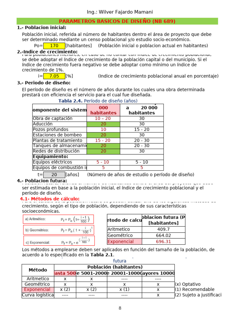 Parametros Basicos de Diseno NB 689 | PDF | Agua | Ingeniería Ambiental