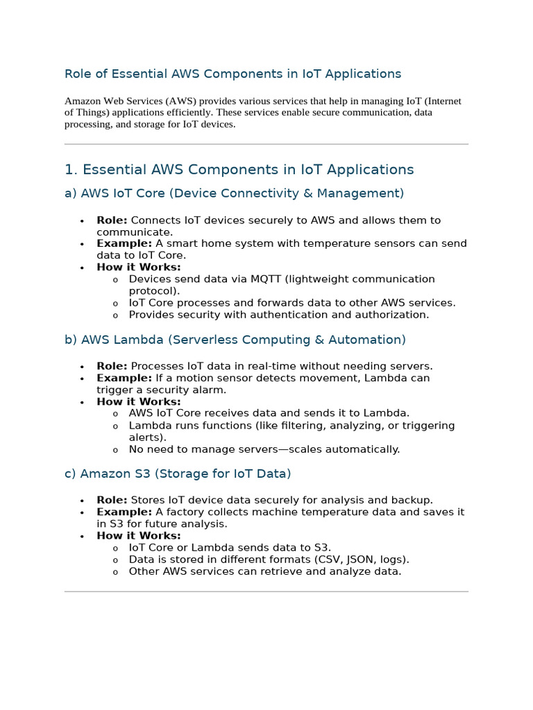 Role of Essential Aws Components in Iot Applications | PDF | Internet Of Things | Amazon Web ...