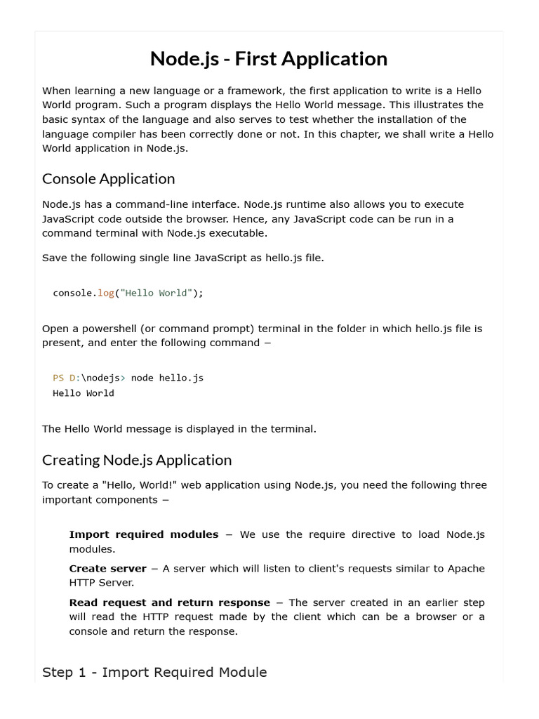Node - Js - First Application | PDF | Command Line Interface | Java Script