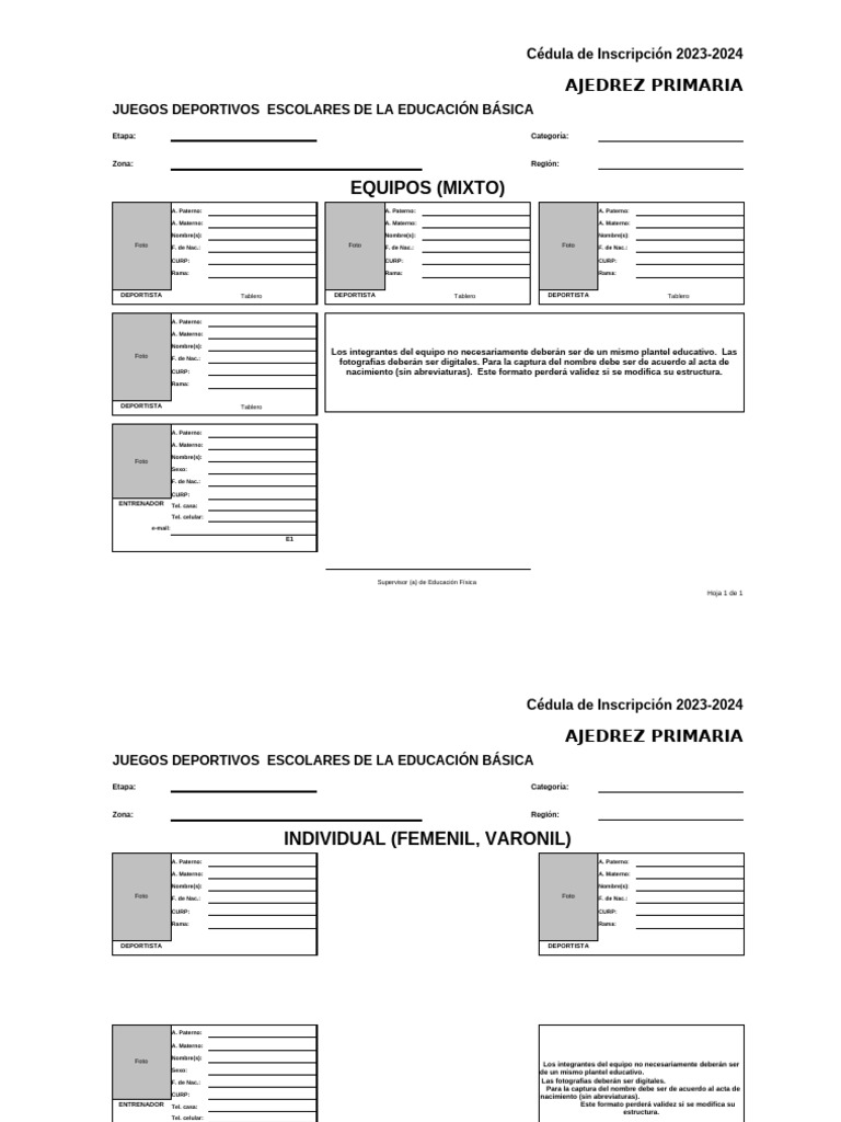 Cedulas de Inscripcion 2023-2024 | PDF