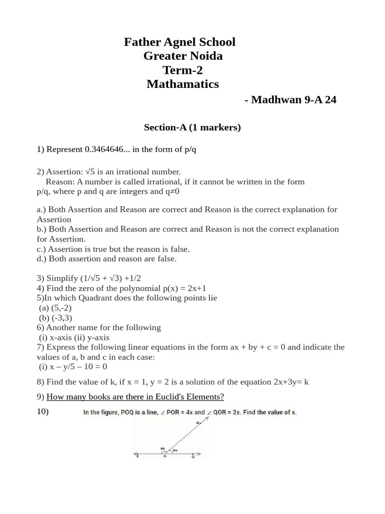 Maths Question Paper | PDF | Area | Mathematics