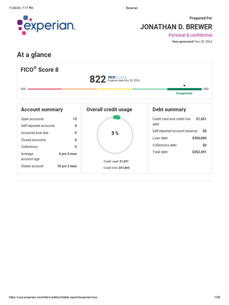 Jonathan D Brewer Experian Credit Report | PDF | Banking | Money