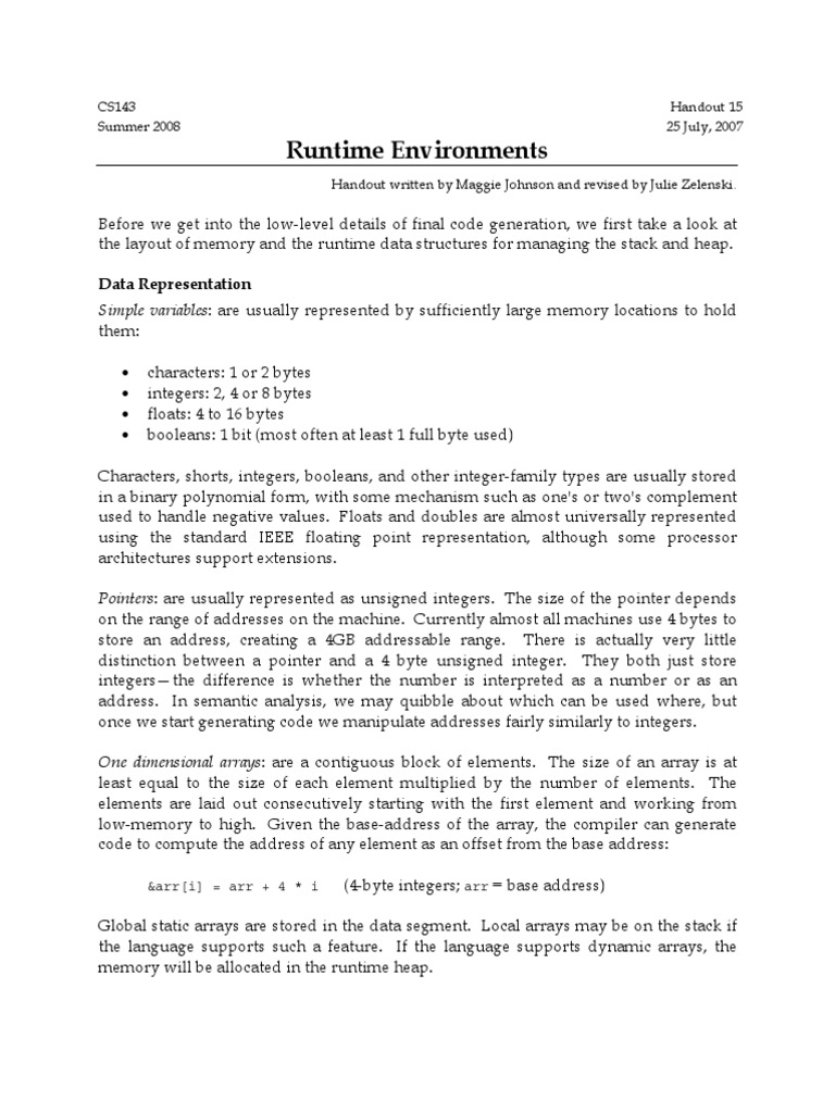 15 Runtime Environments Pdf Subroutine Array Data Structure