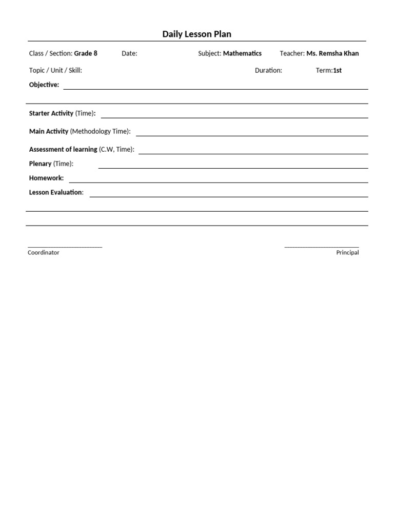 Daily Lesson Plan Format | PDF
