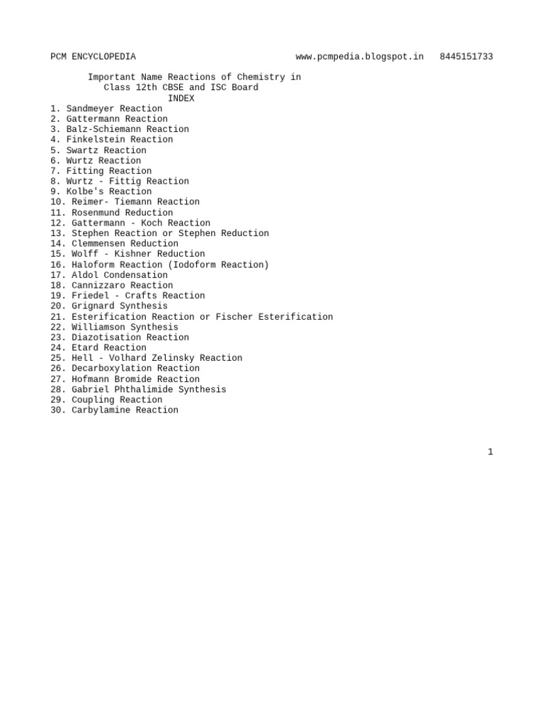 All Name Reactions of Chemistry Class 12th Cbse Isc 1 PDF | PDF | Amine ...