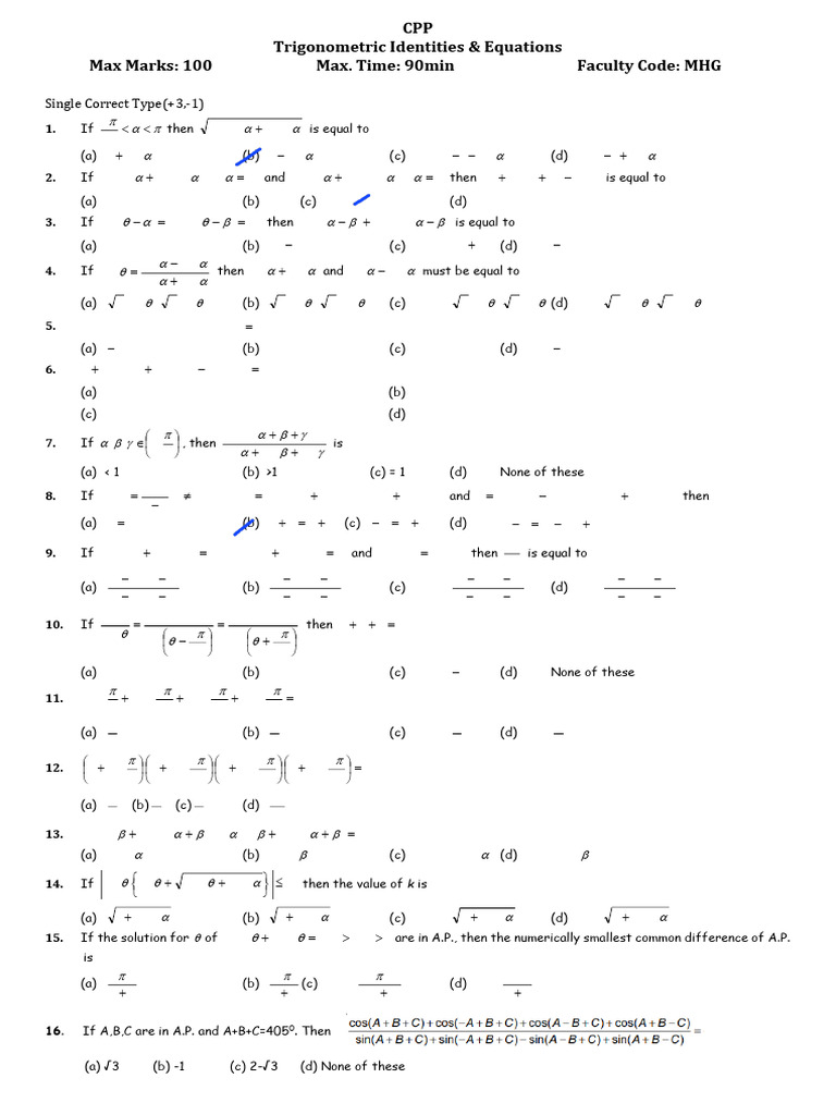 Trigonometric Identities & Equations Quiz | PDF | Elementary ...