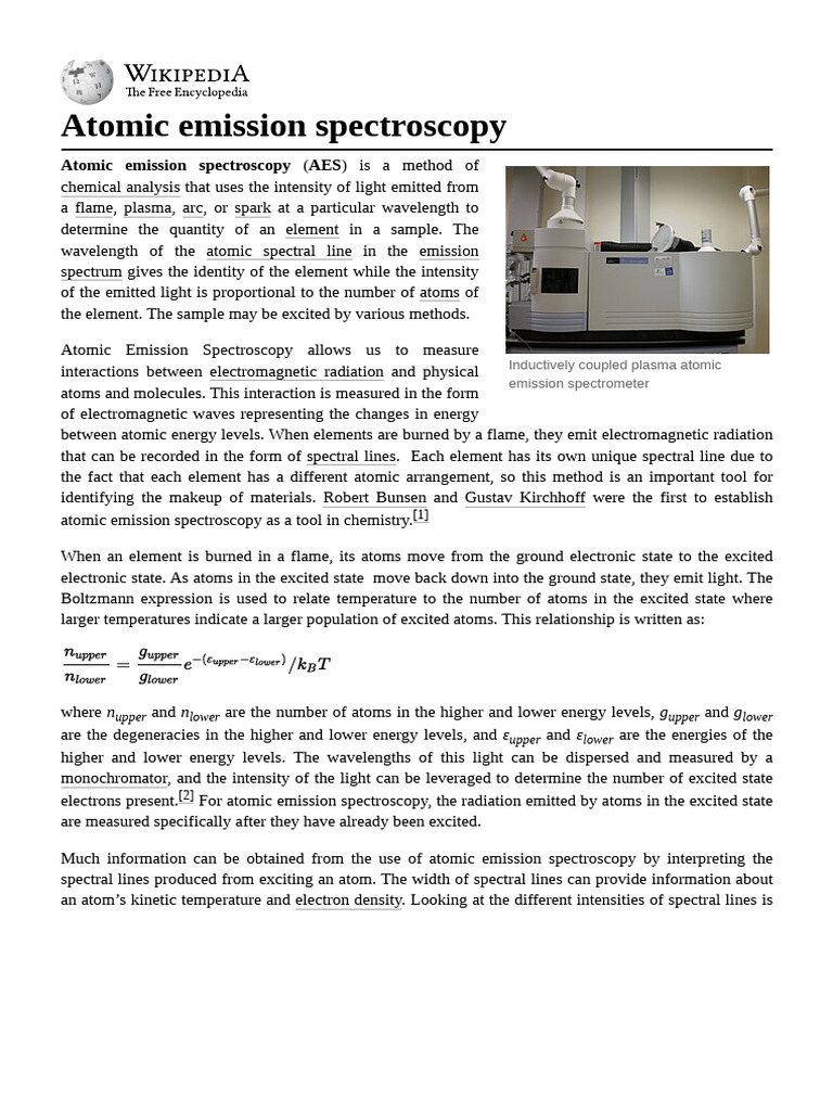 Atomic Emission Spectroscopy Explained | PDF | Emission Spectrum | Spectroscopy