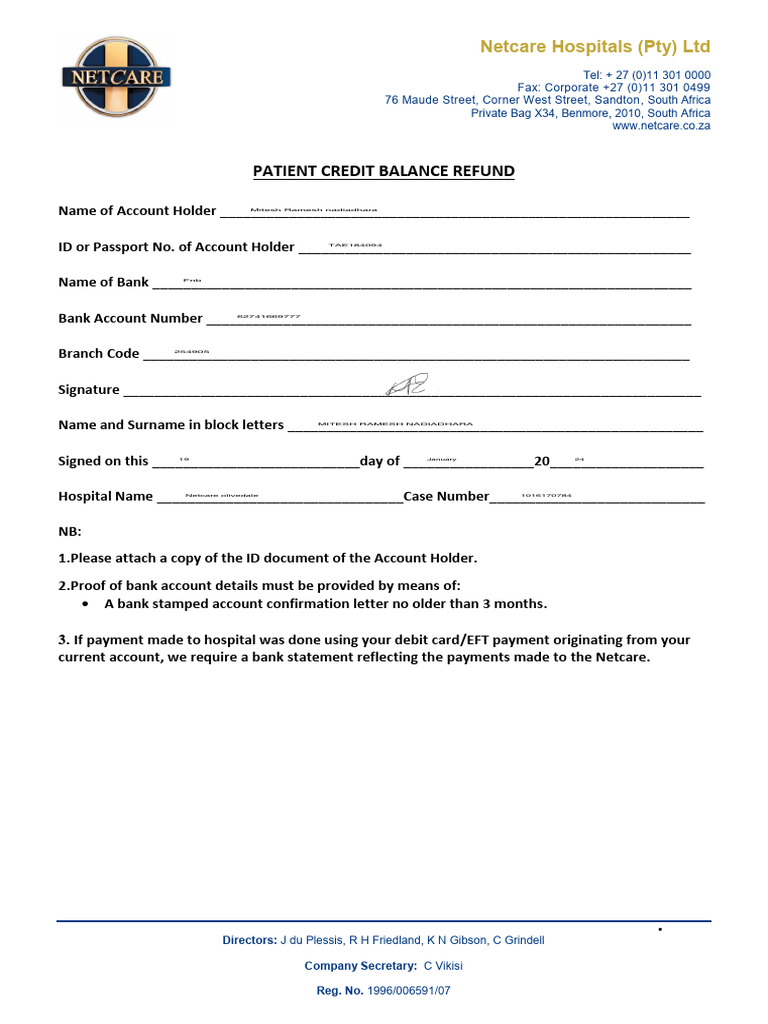 Refund Form Filled Pdf Payments Financial Services