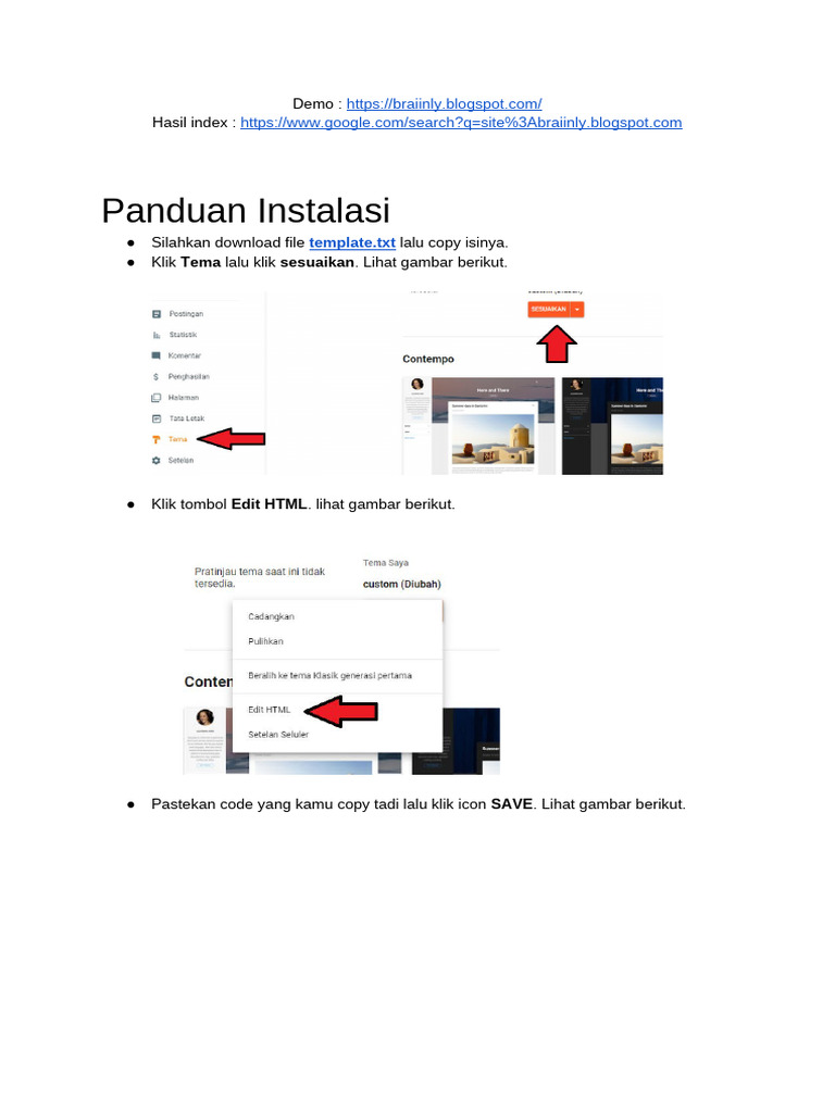 01 - Panduan Pemasangan Template | PDF