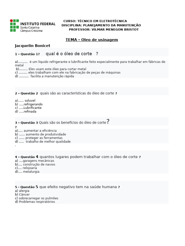 Modelo do Exercício (Pergunta e Respostas)(2) | PDF