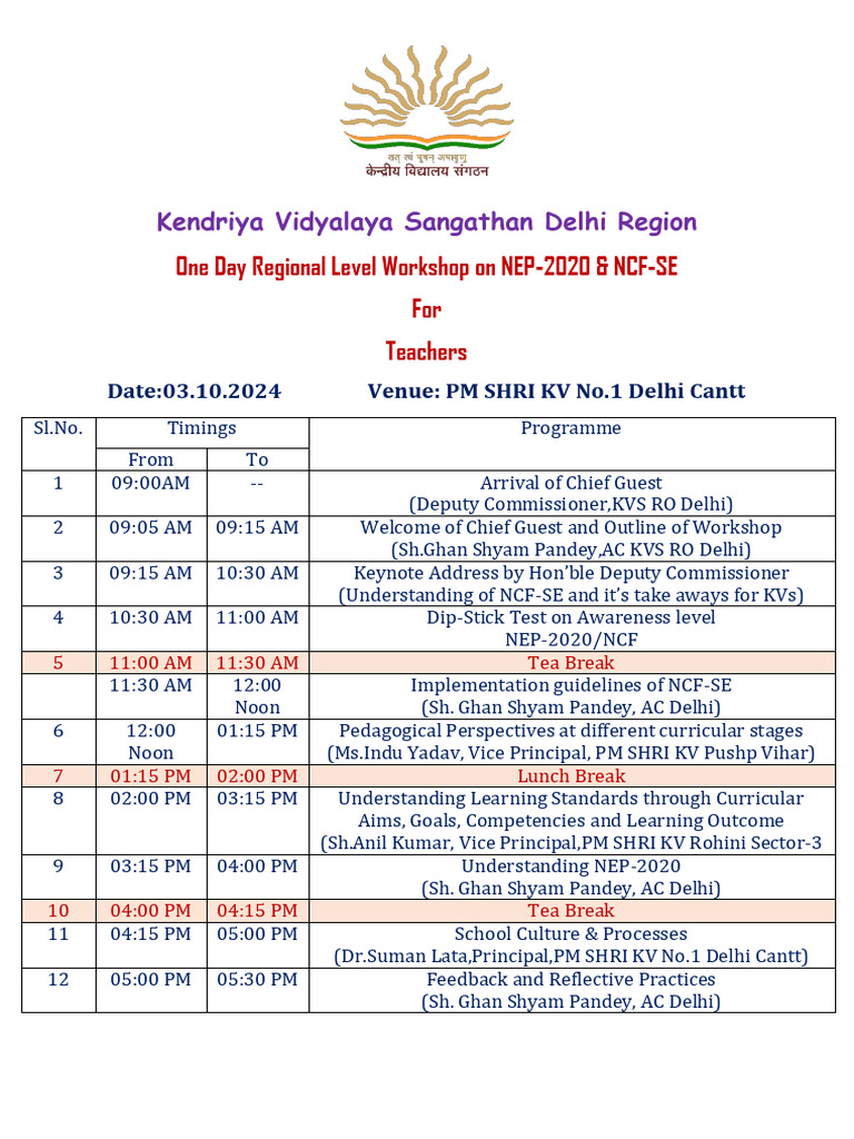 Workshop Schedule-NEP & NCF | PDF