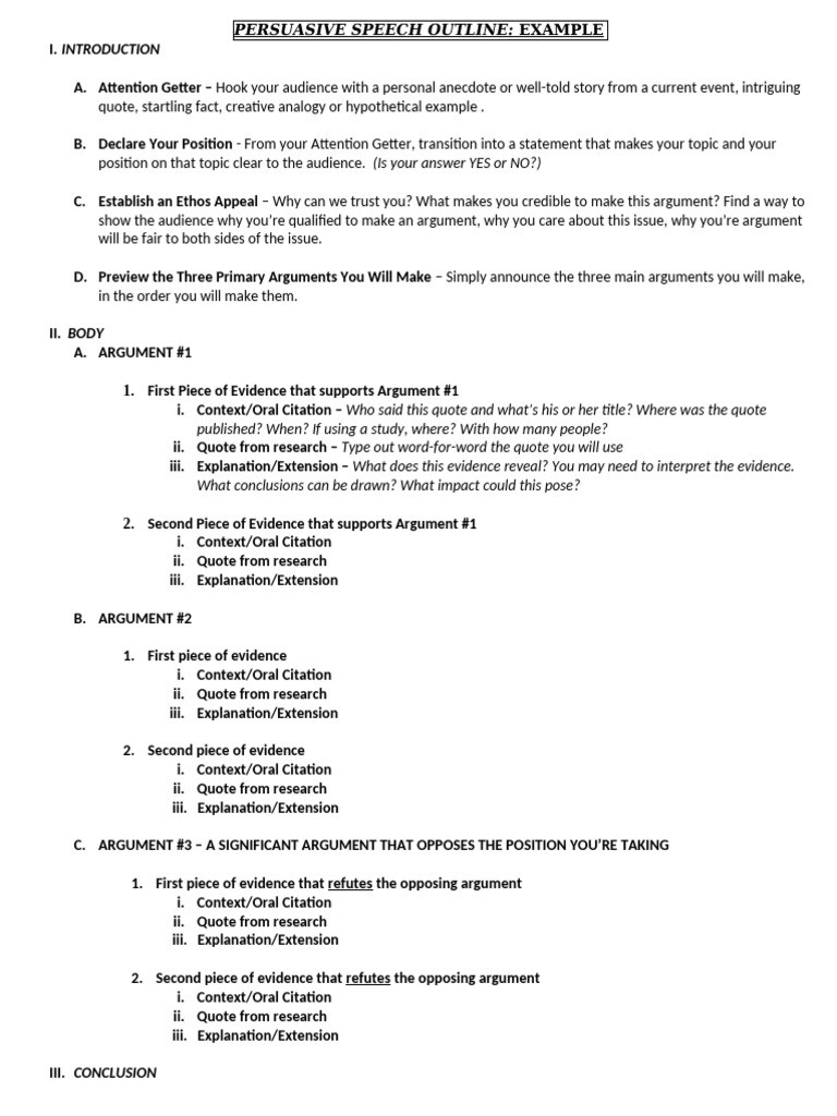Persuasive Speech Outline Pdf Argument Evidence