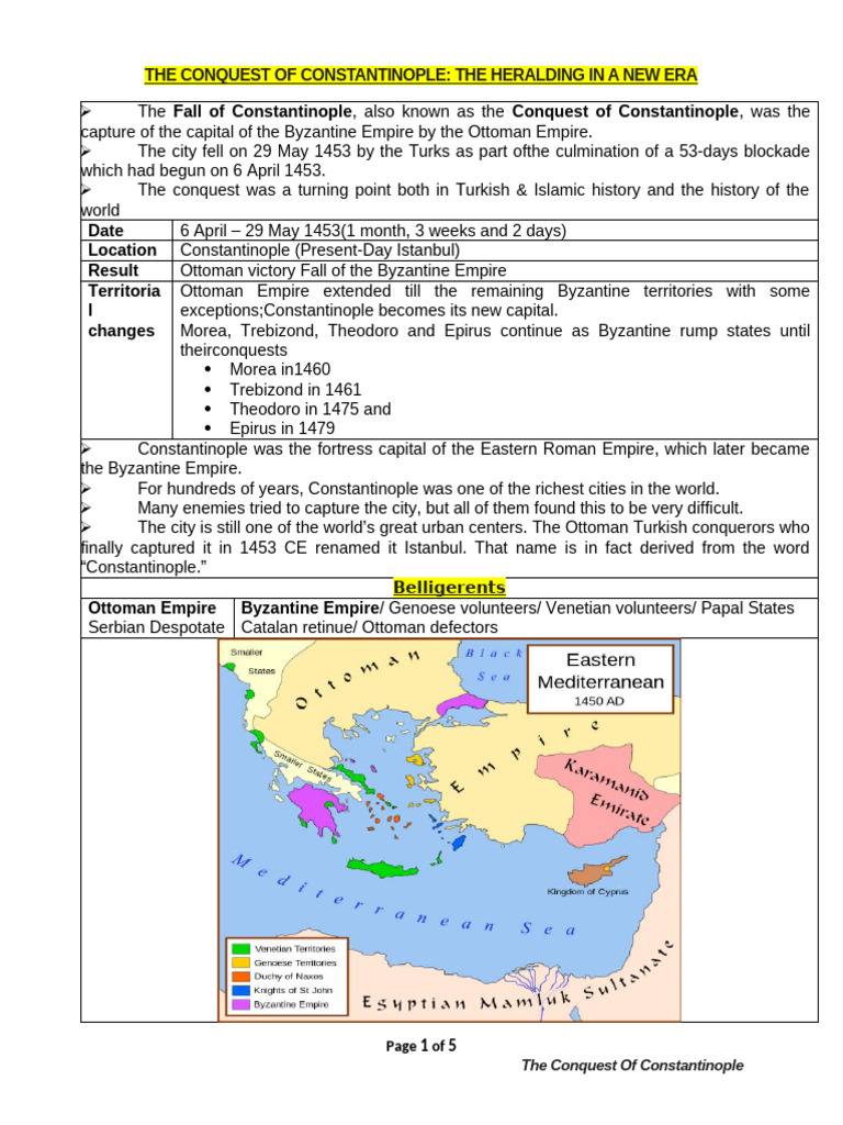 Fall of Constantinople: 1453 Conquest | PDF | Constantinople ...