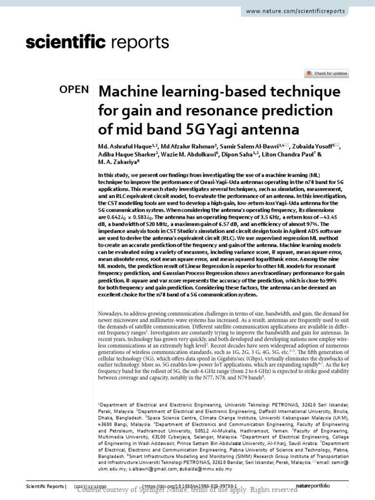 Machine Learning-Based Technique For Gain and Reso | PDF | Antenna ...