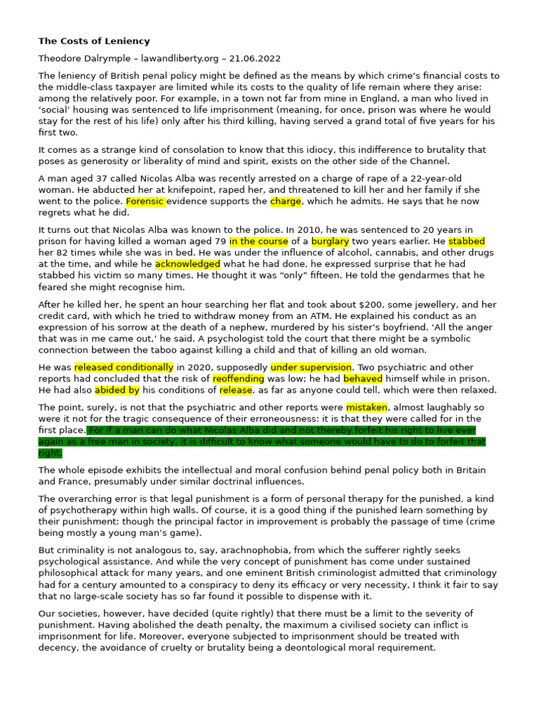 Leniency vs. Severity in Penal Policy | PDF | Crimes | Crime & Violence