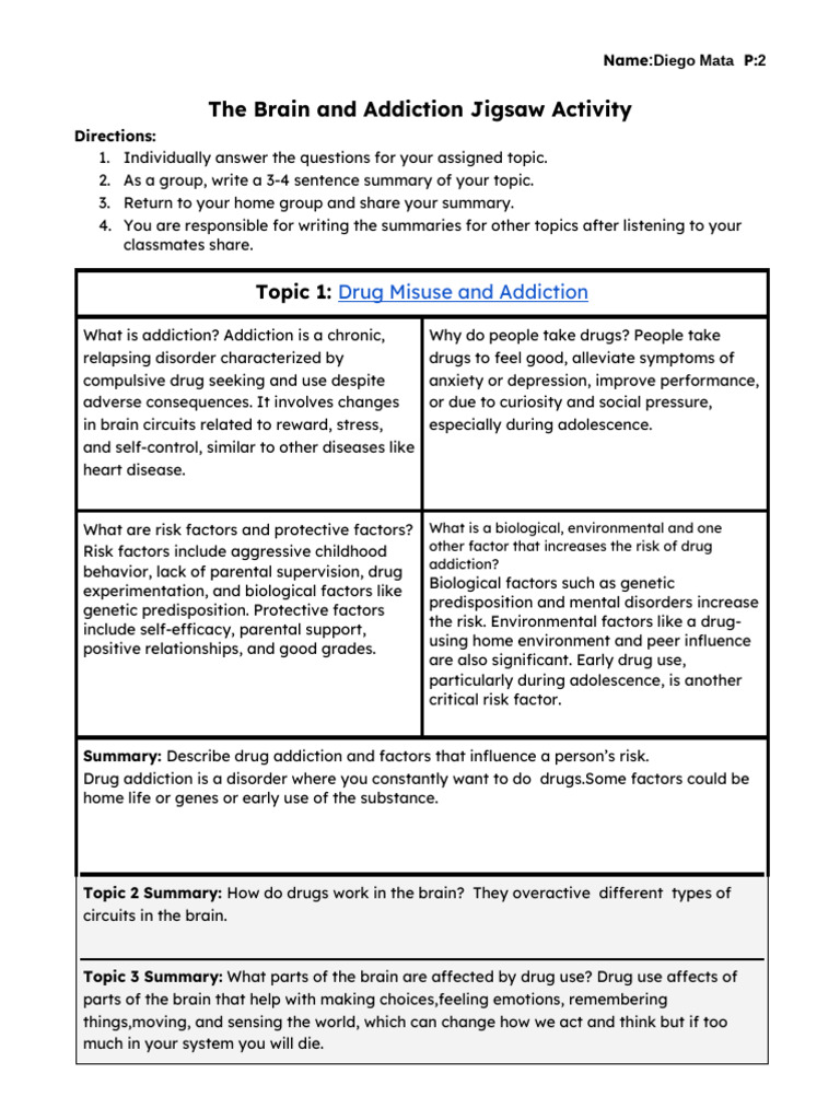 Addiction Jigsaw Topic 1 - Drug Missue and Addiction | PDF | Substance ...