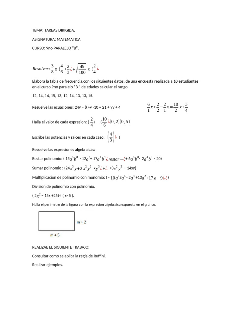 Tareas Matemáticas 9no "B" | PDF