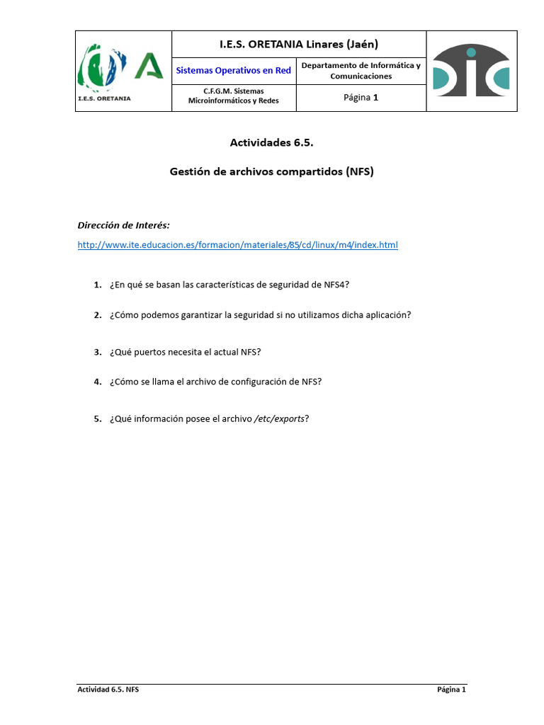 Actividades 6.5. NFS | PDF | Servidor (Computación) | Archivo de computadora
