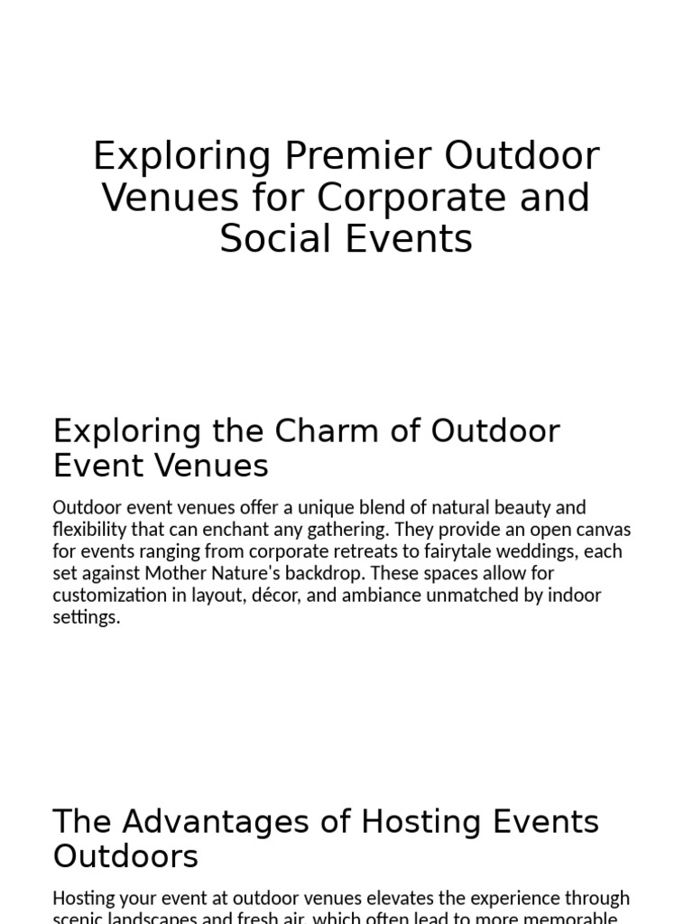 Exploring Premier Outdoor Venues For Corporate and Social Events | PDF
