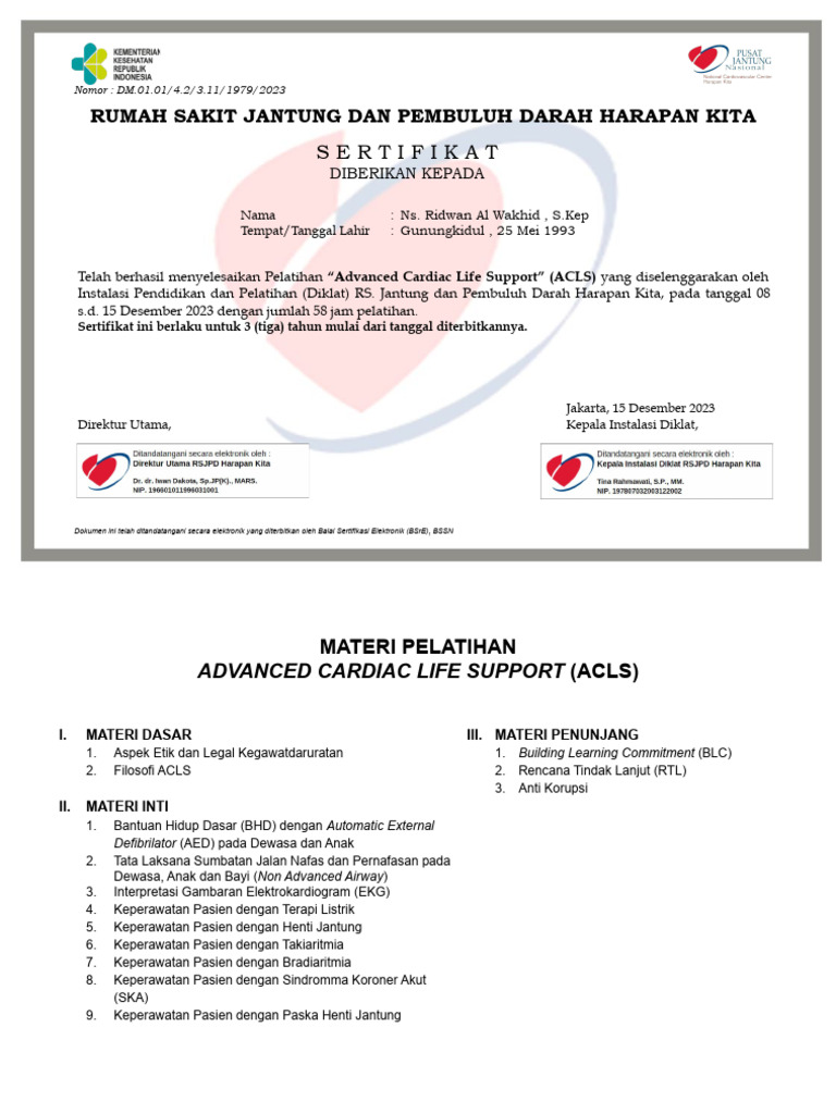 Sertifikat Pelatihan ACLS 2023 | PDF
