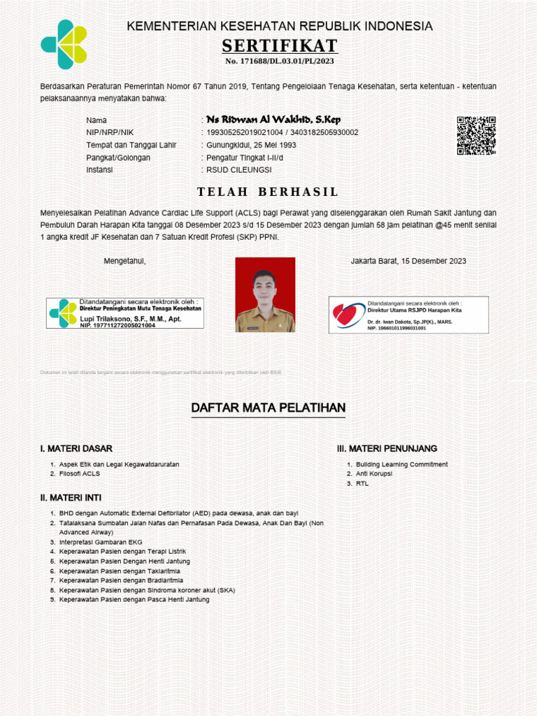 Sertifikat Pelatihan ACLS 2023 | PDF