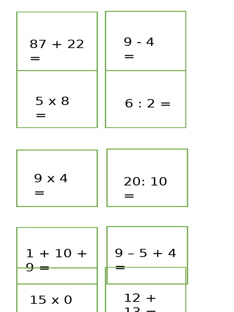 Tarjetas Con Operaciones Matemáticas | PDF