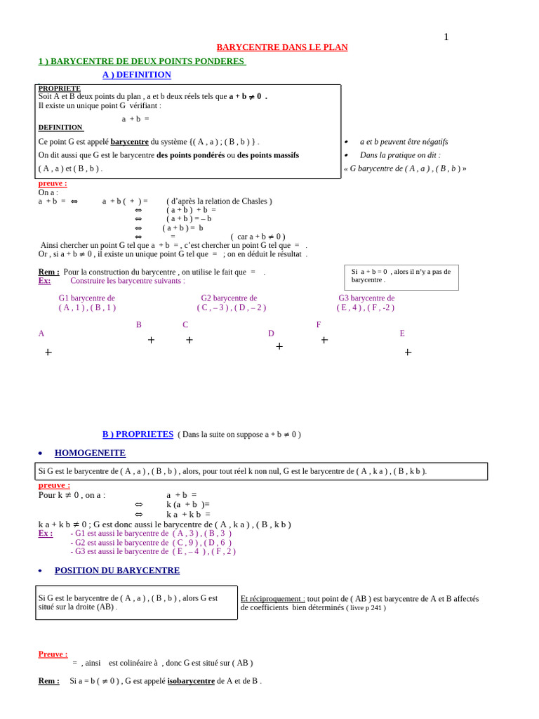 Barycentre dans le plan : définitions et propriétés | PDF | Coordonnées ...