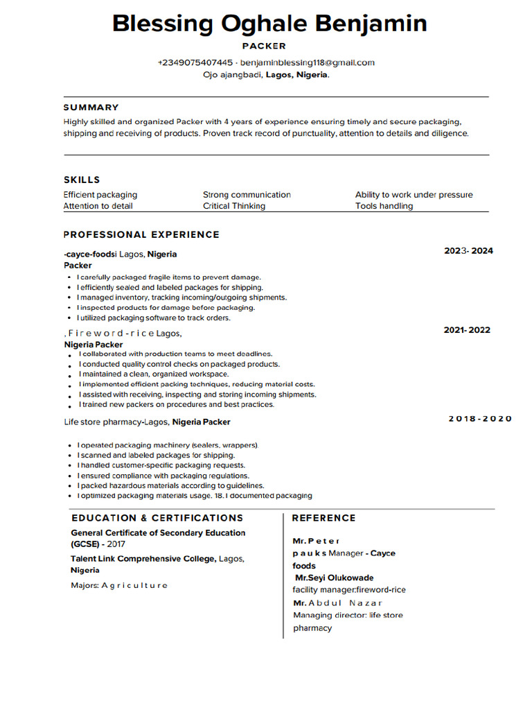 Blessing Oghale Benjamin | PDF