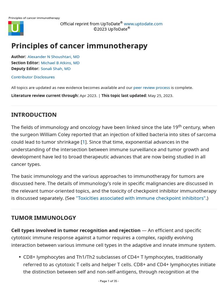 Principles of Cancer Immunotherapy | PDF | T Cell | T Helper Cell