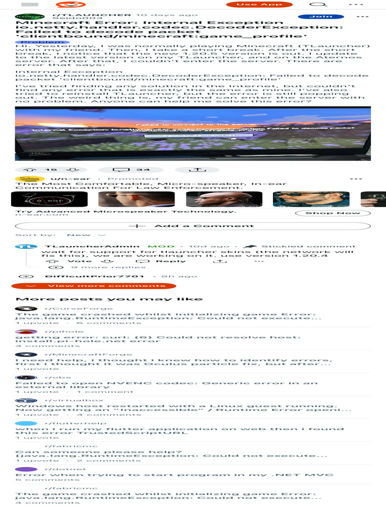Minecraft Error Internal Exception Io.netty.handler.codec.decoderException Failed to Decode ...
