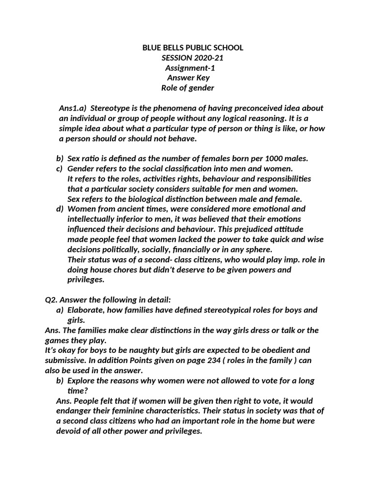 Gender Roles and Stereotypes Explained | PDF